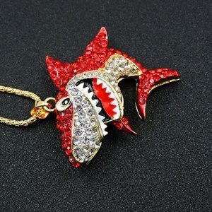 Jewelry | Sea Life Red Clear Crystals Shark Necklace Bj | Poshmark